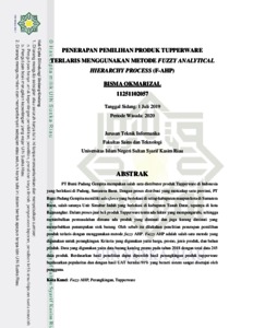 PENERAPAN PEMILIHAN PRODUK TUPPERWARE TERLARIS MENGGUNAKAN METODE FUZZY ANALYTICAL HIERARCHY ...